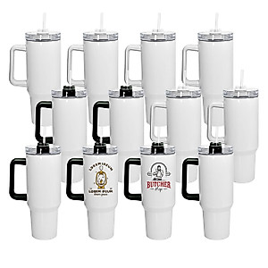 Icesip 12 Pack 40oz Sublimation Tumbler Blank, Sublimation Tumbler With Handle Double Wall Stainless Steel Insulated Tumblers Blanks Cups White Black Handle for Heat Transfer Machine Printing