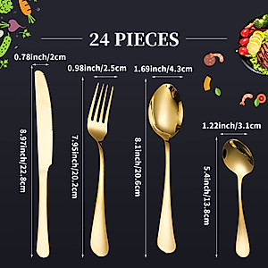 Budvibe 24 PCS Silverware Flatware Cutlery Set for 6 with Holder, Heavy Duty Stainless Steel Mirror Polished Gift Package Utensils for Home, Weddings, Hotels, Kitchen (Gold)