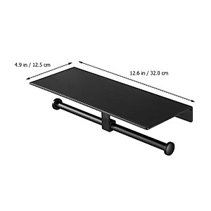 HOOTNEE Towel Holder Storage Shelf Paper Towel Rack Black Wall-Mounted Aluminum Space-Saving Bathroom Utility