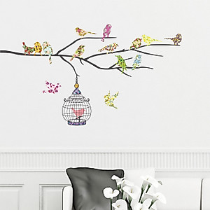 DECOWALL DW-1202 14 Birds on a Branch Kids Wall Stickers Wall Decals Peel and Stick Removable Wall Stickers for Kids Nursery Bedroom Living Room