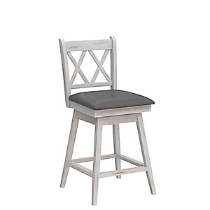 COSTWAY Bar Stool Set of 2, 360° Swivel Counter Height 25inch Bar Stool with Foot Rest Upholstered Cushion & Ergonomic Backrest, Sturdy Frame, for Pub, Restaurant, Home (2, Antique White + Grey)