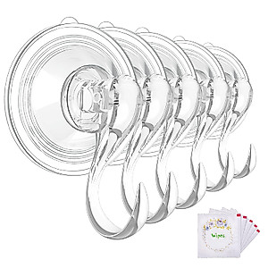 VIS'V Suction Cup Hooks, Large Clear Heavy Duty Vacuum Suction Hooks with Wipes Removable Strong Window Glass Door Kitchen Bathroom Shower Wall Suction Hanger for Towel Loofah Utensils Wreath - 5 Pcs