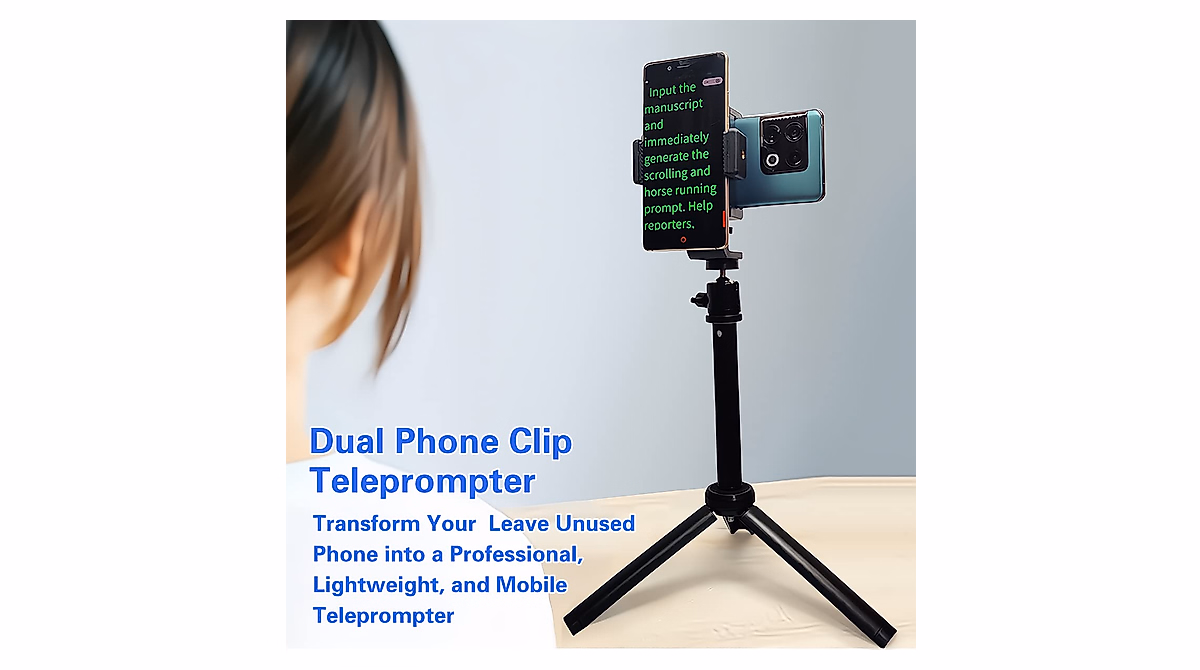 Teleprompter iPhone & Android, Double Phone Holder for Video Recording ...