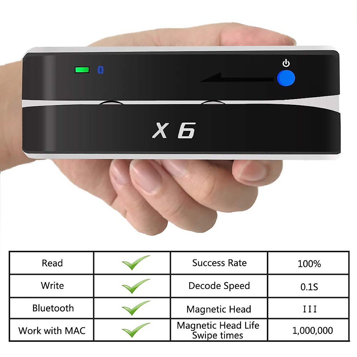 3 Track Bluetooth X6BT VIP Card Reader Writer Encoder POS Strip Card Swipe Reader