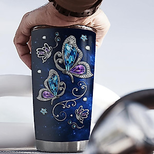Wassmin Butterfly Tumbler Butterflies Gift For Women Girls Teen Jewelry Drawing Style Stainless Steel Insulated Tumblers Coffee Travel Mug 20oz Cup With Lid Birthday Christmas Presents
