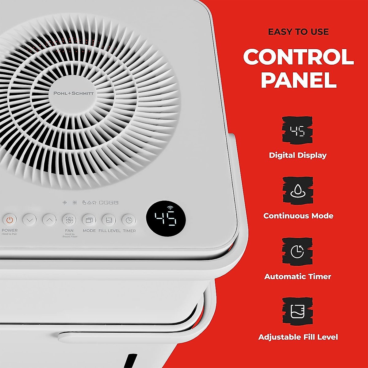 Pohl+Schmitt 2000 Sq Ft Cube Dehumidifier - 20 Pint Energy Star Portable Dehumidifier — Low Noise, Smart Humidity Control, and LED Control Panel with Lift and Twist Design