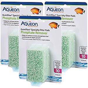 (3 Pack) Aqueon QuietFlow Phosphate Remover Specialty Filter Pads, Size 10, 4 Pads Per Pack