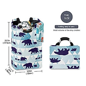 OTVEE Cute Winter Polar Bear Mother Child Kids Laundry Basket Folding Laundry Hamper Organizer for Clothes Toy Book Storage