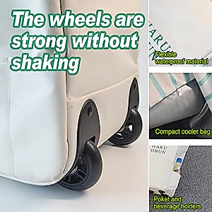 haruobun Slim Storage Rolling Bag, Compact Cooler, Insulated Collapsible Beach Summer, Fashion Rolling Shopper for Office Bathroom Kitchen Camping Mart Library Laundry Room Narrow Places, White