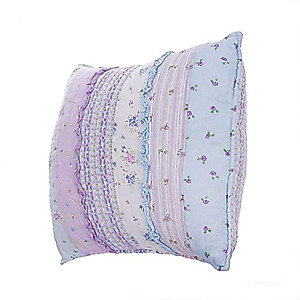 Cozy Line Home Fashions Purple Lavender Ruffle Decorative Pillow (Purple Floral Stripe, Decor Pillow -1pc)