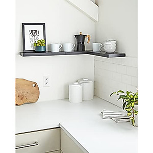 BAYKA Floating Shelves, Wall Mounted Rustic Wood Shelves for Bathroom, Bedroom, Living Room, Kitchen, Small Hanging Shelf for Books/Storage/Room Decor with 22lbs Capacity (Black, Set of 3, 16in)