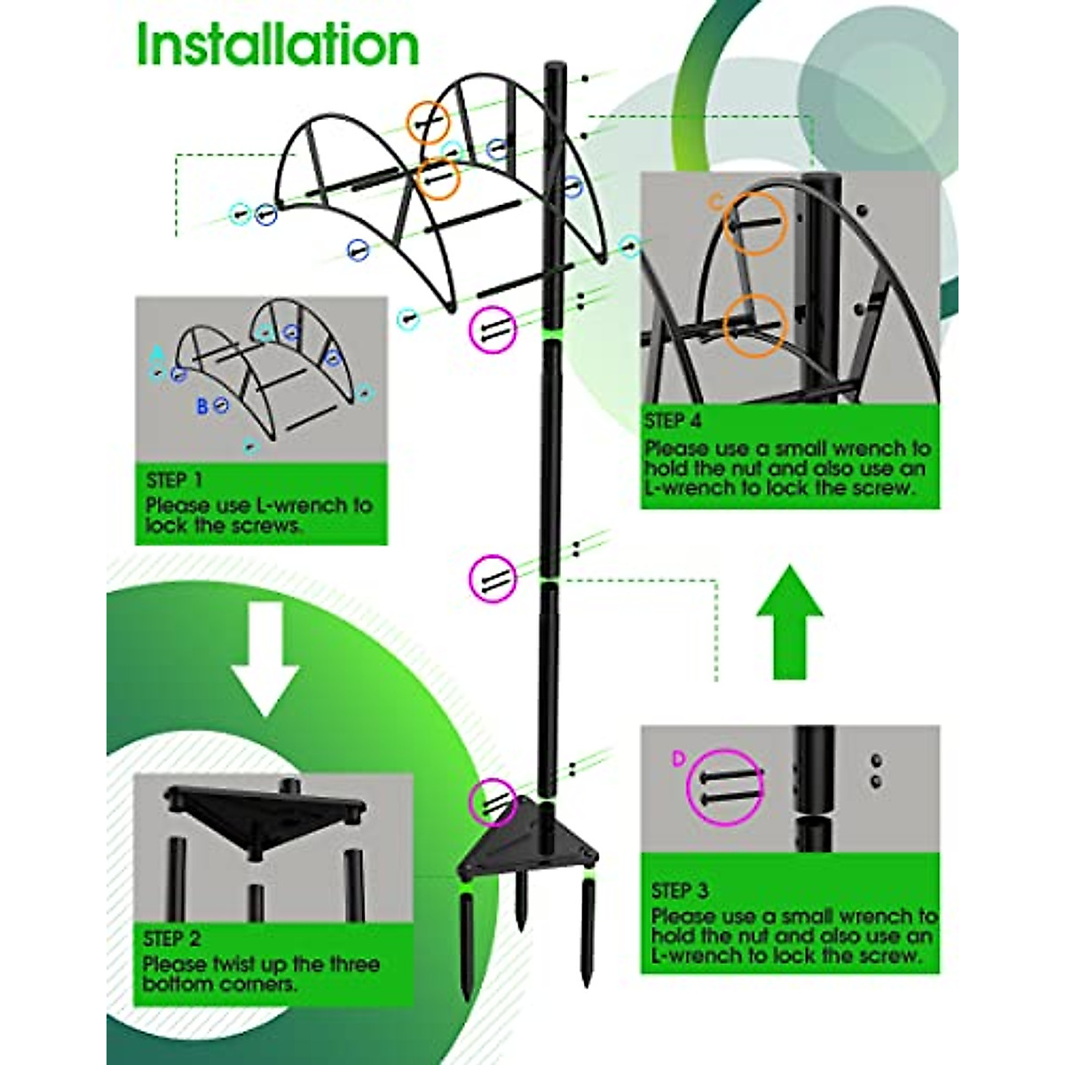 Meykwod Garden Hose Stand, Hose Hanger Freestanding, Water Hose Holder Stake, In ground Heavy Duty Hose Organizer Outdoor, Hose Rack for Outside Yard, Sturdy to Hold 150ft Hose (Metal, Black)
