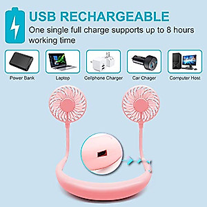 Hand Free Fan, Portable Neck Fan, Personal Hands Free Fan Headphone Fan USB Rechargeable Battery USB Neck Fan Adjustable Strong Airflow Light for Outdoor, Sport, Home, Office, Travel (Black)