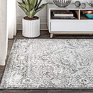 JONATHAN Y MDP100A-8 Modern Persian Vintage Medallion Indoor Area -Rug Country Floral Easy -Cleaning Bedroom Kitchen Living Room, 8 X 10, Light Grey