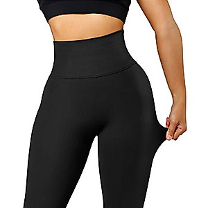 MOSHENGQI Womens Seamless Butt Lift Leggings High Waisted Yoga Pants Ribbed Workout Slimming Tights(Medium,#7 Seamless Black-2)