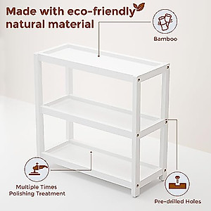 Bathroom Countertop Organizer - 3 Tier Bamboo Storage Shelf for Makeup, Skincare, Spices, Seasonings - Bathroom Vanity Accessories - Wall Mounted Floating Shelves - Over Toilet Shelving, Simply White