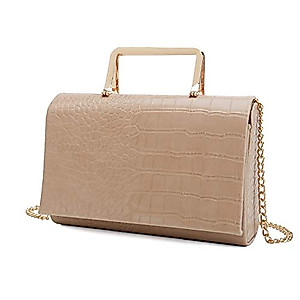 CHARMING TAILOR Small Crocodile Print Clutch Bag PU Alligator Handbag Women’s Clutch Purse (Nude)