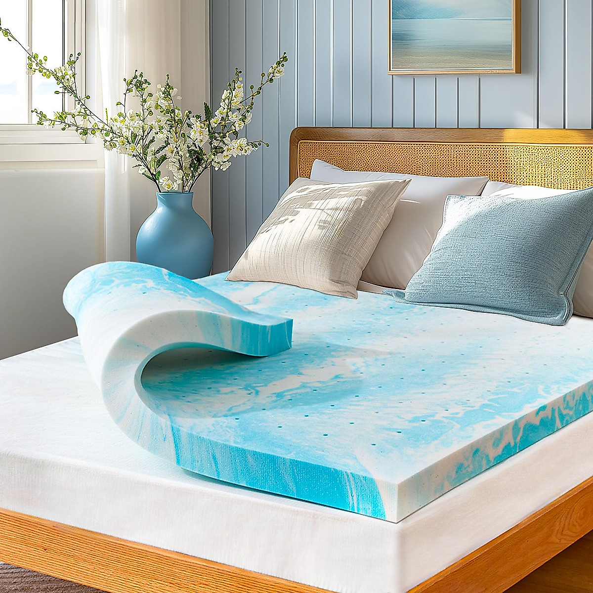 Marsail 2-inch Queen Memory Foam Mattress Topper, Gel Infused Cooling Mattress Topper, Soft Mattress Topper for Sleeper Sofa, RV, Camper, CertiPUR-US Certified