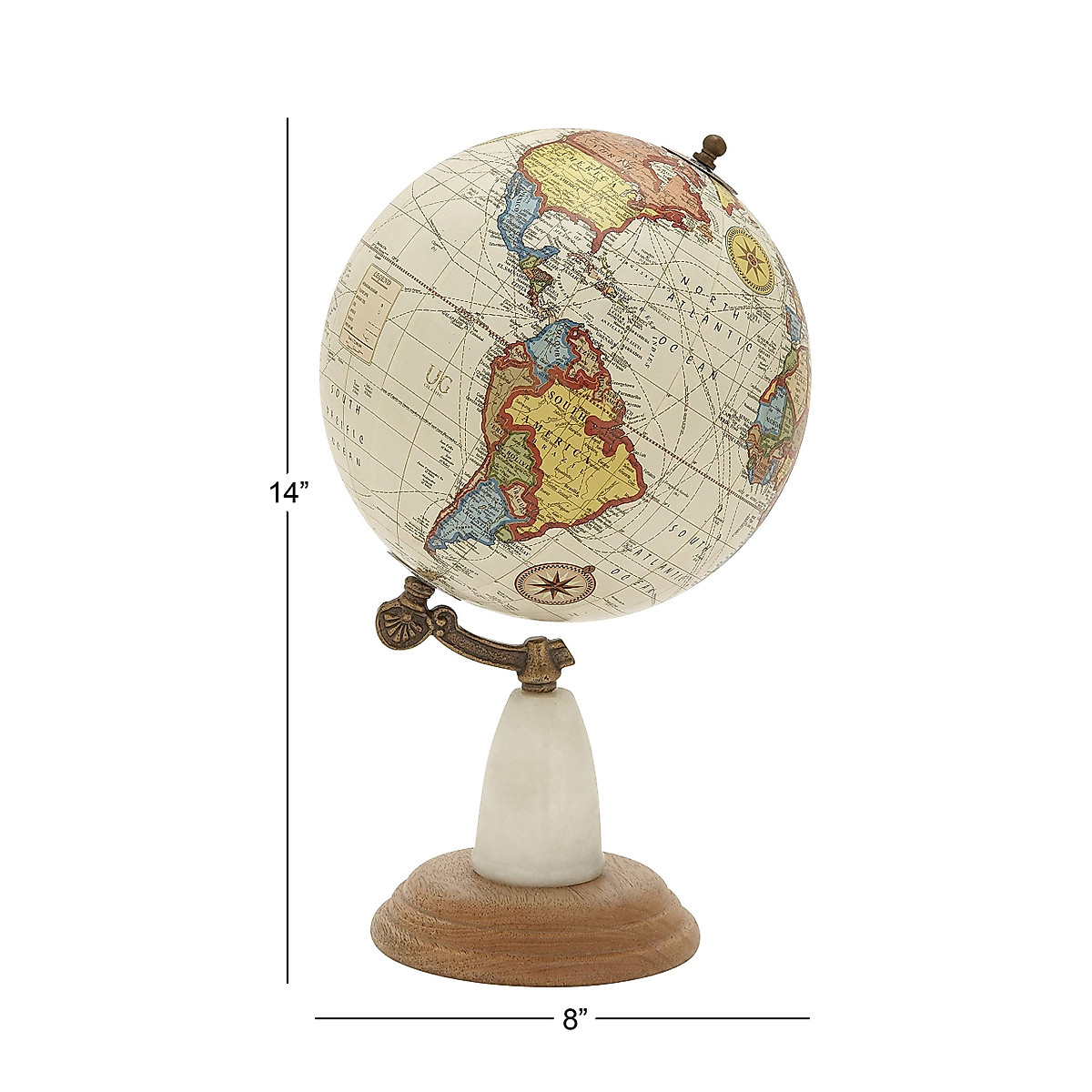 Deco 79 Mango Wood Globe, 8" x 8" x 14", White