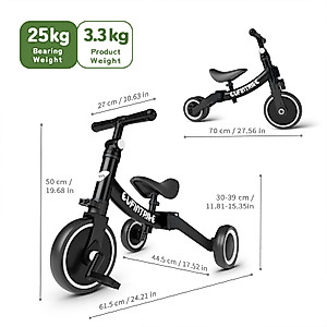 besrey 5 in 1 Toddler Bike for 1 Year to 4 Years Old Kids, Toddler Tricycle Kids Trikes Tricycle, Toys for Boy & Girl, Balance Training, Removable Pedals