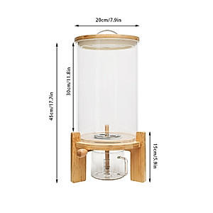 AngelcityCC Flour and Cereal Container, 7.5L Rice Dispenser, Glass Food Storge Container for Kitchen Organization and Pantry Store, with Airtight Lid, Measuring Cup and Wooden Stand