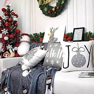 Gray Christmas Pillow Covers 20x20 Set of 4, Xmas Pillow Covers Farmhouse Christmas Decorations Winter Holiday Decor Throw Cushion Case for Home Couch