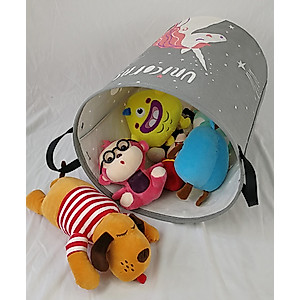 KUNRO Large Storage Basket Toy Box Bin Laundry Bag Foldable Hamper Clothes Kids Gift Organizer Chest Waterproof Coating Organizer Dorm Nursery Home (Beauty unicorn)