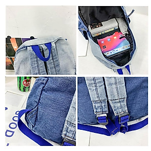 TUAQIANG Women's denim aesthetic backpack Y2K backpack casual Gothic denim backpack classic vintage travel day bag (Style 2,One size)