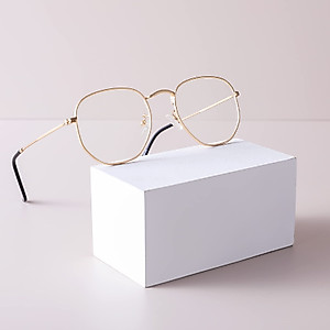 AZorb Hexagonal Clear Lens Glasses for Women Men Non-prescription Eyeglasses Designer Square Round Metal Frame(Gold Frame/Clear Lens)