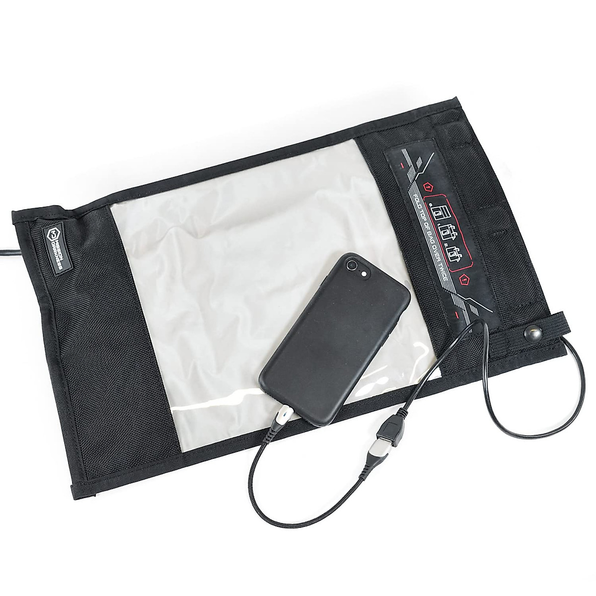 Mission Darkness Window Charge & Shield Faraday Bag for Tablets // Includes USB Filter, Transparent Window, and Cable Set for Data Extraction and Charging Devices While Shielded from RF Signals