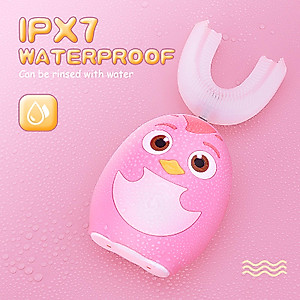 Twinto Electric Toothbrush Kids, U-Shaped Children's Toothbrush, Waterproof Cordless Rechargeable Toothbrush Teeth Whitening for 3-6 Years Boys Girls (Pink)