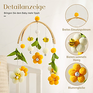 Baby Crib Mobile Wooden Wind Chime Bed Bell,Neutral Baby Crib Mobile,Baby Mobile for Crib,Handmade Baby Mobile,Bee Baby Ceiling Mobile Baby Nursery Decoration