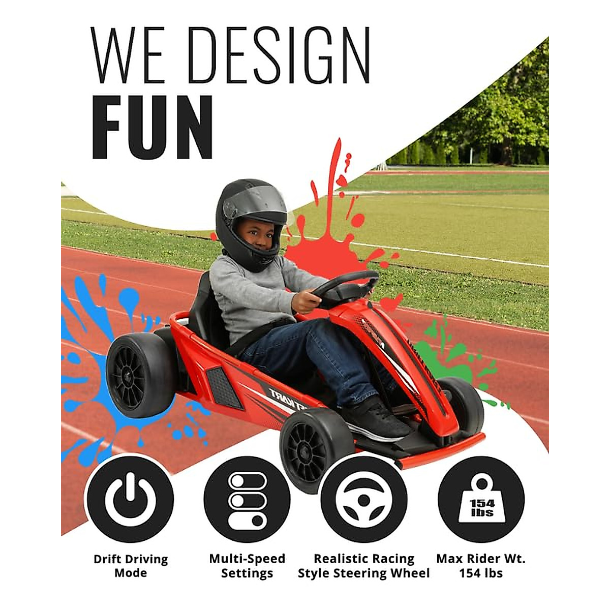 Hyper 24V Ride-On Electric Go Kart for Kids 8-14 Years, 3-Speed Setting with Drift Kart Mode, Foot Accelerated Pedal, Up to 9MPH Speed, 154 Lbs Max Weight, Ergonomic Seat & Sturdy Steel Frame, Red