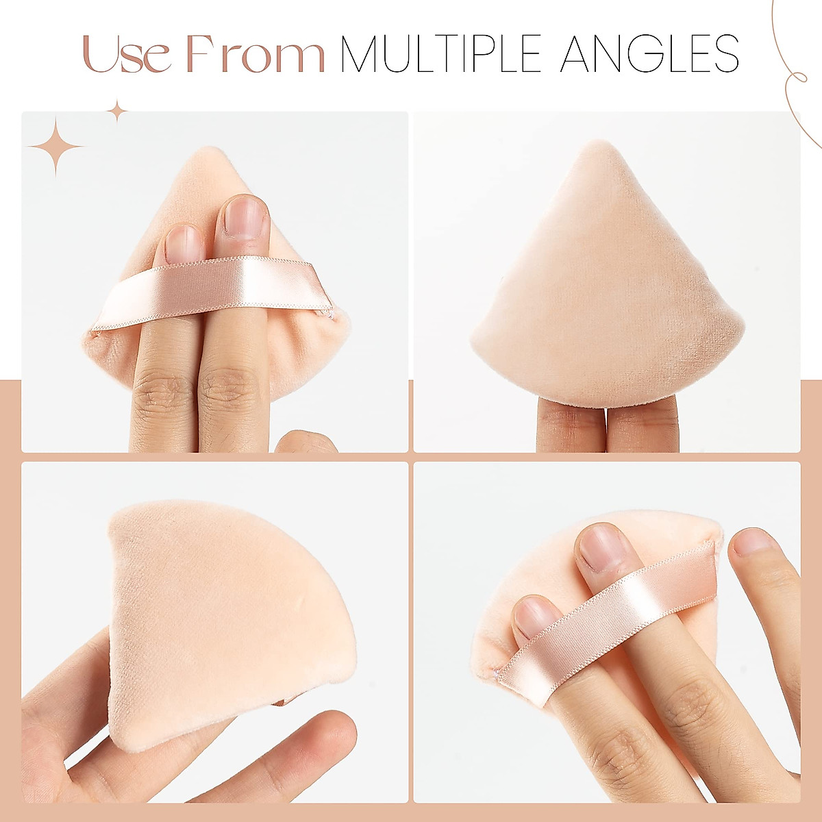 MOTZU 6 Pieces Powder Puff for Face , Cotton Velour Triangle Makeup Puff for Setting, Contouring, Under Eyes, and Corners, 2.76-inch Normal Size, with Strap, Beauty Tool