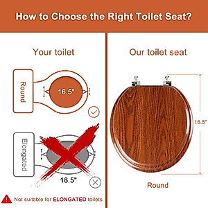 Round Toilet Seat Molded Wood Toilet Seat with Zinc Alloy Hinges, Easy to Install also Easy to Clean, Anti-pinch Wooden Toilet Seat by Angol Shiold (Round, Brownish Yellow)