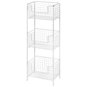 mDesign Steel Freestanding Storage Organizer Tower Rack Basket Shelf, Metal 3-Tier Furniture Unit for Master/Guest Bathroom, Powder Room - Holds Bath Towels, Soap - Concerto Collection - White