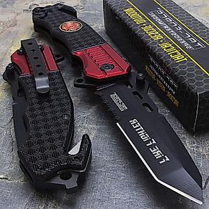Spring Assisted Fire Department Pocket Knife for Men with Glass Breaker. with Ultra Sharp Blade Premium Tactical Folding Knife Survival Hunting Camping Knives