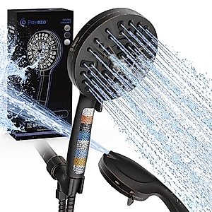 Pavezo Handheld High Pressure Shower Head with Filter 5" Large, Extra Long 70" SS Hose 10-mode Detachable Shower Head with Hard Water Filter, Powerful to Clean Tile & Pets, Oil Brushed Bronze