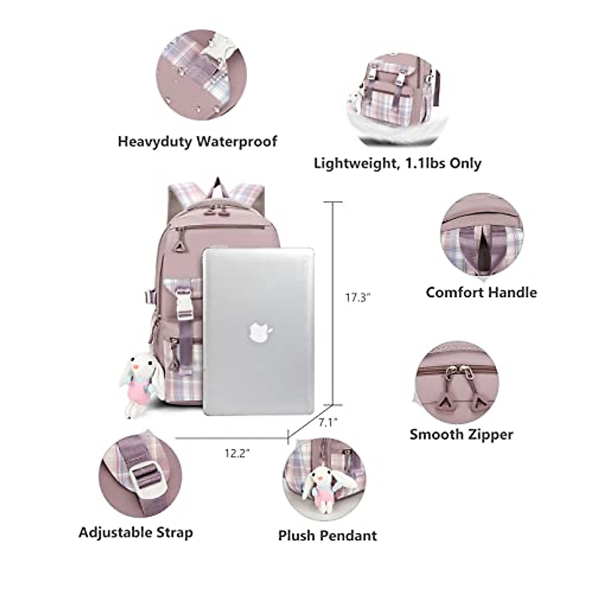 CLESUZ Aesthetic Backpack Plaid School Laptop Backpack Lightweight Travel Backpack for Girls Teens (Green)