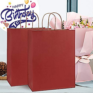 BagDream Gift Bags 10x5x13 Inches 25Pcs Red Stripes Kraft Paper Bags, Shopping Bags, Mechandise Bags, Retail Bags, Party Bags, Paper Gift Bags with Handles, 100% Recycled Paper Bags FSC Compliant