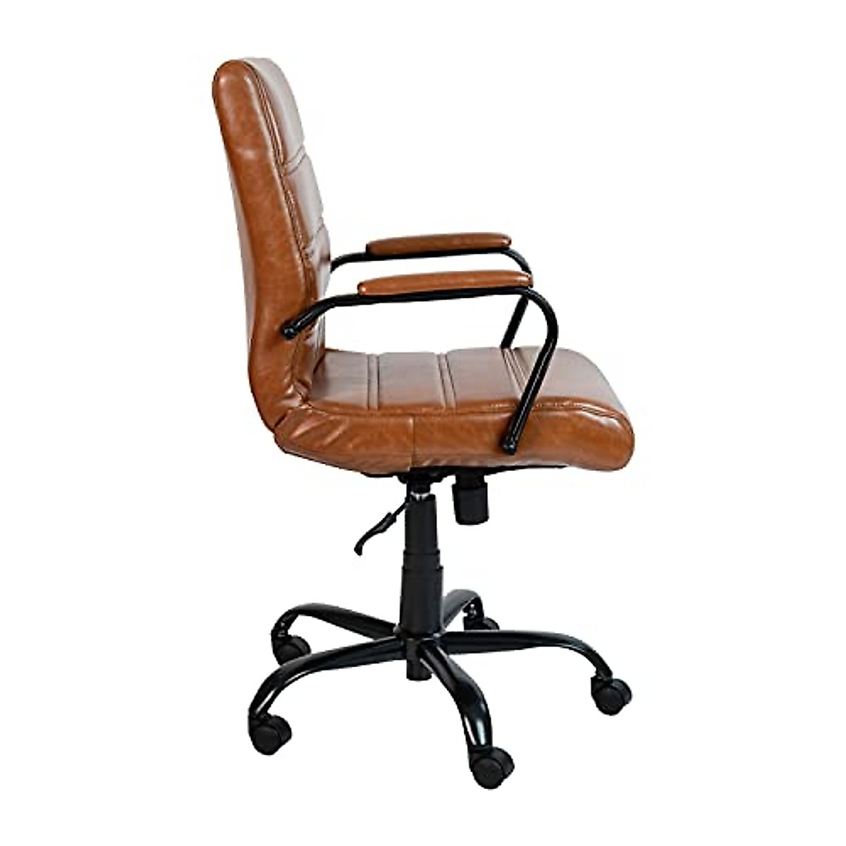 Flash Furniture Whitney Mid-Back Desk Chair - Brown LeatherSoft Executive Swivel Office Chair with Black Frame - Swivel Arm Chair