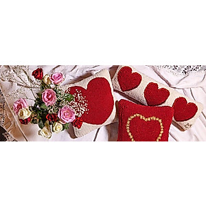 Chandler 4 Corners Artist-Designed Three Hearts Hand-Hooked Wool Decorative Throw Pillow (8” x 24”) Valentine's Day Pillow for Couches & Beds - Low Maintenance - Pillow for Anniversary & Weddings