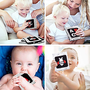 teytoy Black and White Baby Sensory Toys High Contrast Cards Cloth Fabric Soft Cards for Newborn 0-6 Months Visual Stimulation Early Development with Animals Fruit Number Shape Letter, 26 Pcs