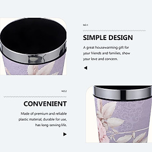 MAGICLULU Stainless Steel Container Floral Trash Can Round Wastebasket Modern Wastepaper Bucket Small Garbage Bin for Office Home Bedroom Living Room 5L Purple Stainless Steel Containers