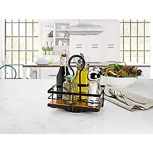 Gourmet Basics by Mikasa Nova Acacia Wood Rotating Condiment Caddy, 8.75 Inch, Black,5270309