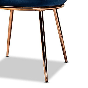 Baxton Studio Farah Modern Luxe and Glam Navy Blue Velvet Fabric Upholstered and Rose Gold Finished Metal 2-Piece Dining Chair Set