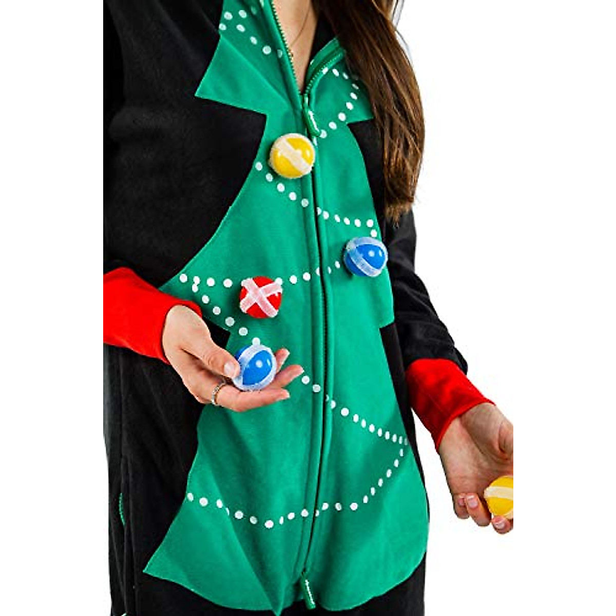 Tipsy Elves Men's Christmas Game Cozy Jumpsuit - Cozy Christmas Tree Onesie w/Velcro Balls : XL