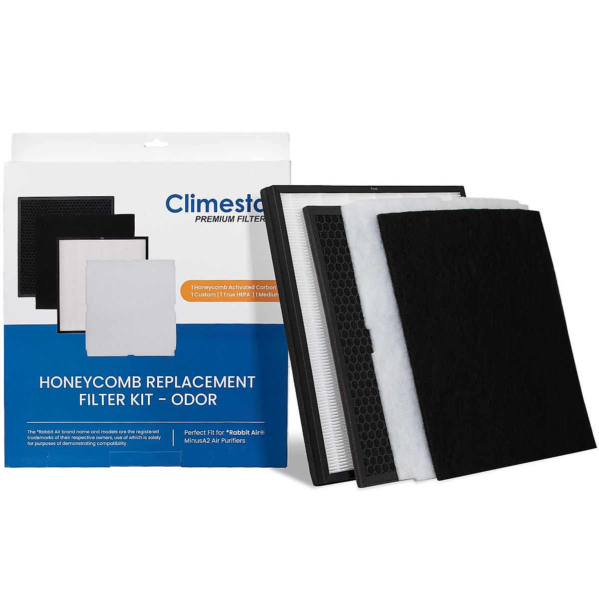 Climestar Honeycomb Filter Kit Compatible Replacement for Rabbit Air Minus A2 SPA-700A SPA-780A Air Purifiers - Odor (Set of 4 Filters)