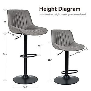 Nalupatio Bar Stools Set of 2 Adjustable Counter Height Morden Swivel Bar Stools with Backs Performance Fabric Seat Island Chairs for Home Kitchen Dark Grey