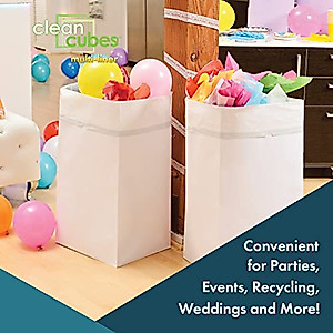Clean Cubes (Multi-Liner 30 Gallon Trash Cans & Recycle Bins for Sanitary Garbage Disposal. Disposable Containers for Parties, Events, Recycling, and More. 3 Pack (White)